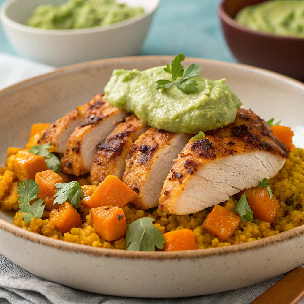 Moroccan Chicken with Pumpkin Cous Cous and Avocado – Fine! Dine In